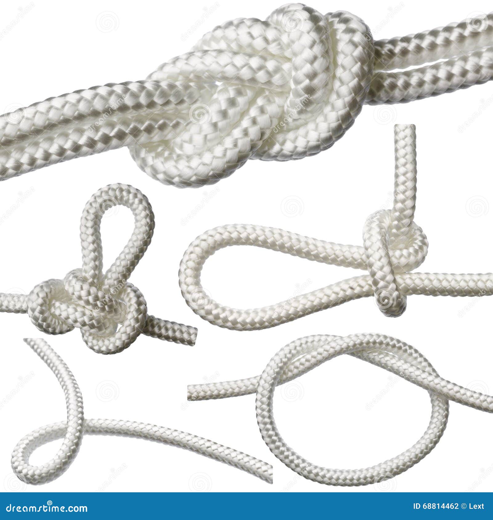 Set of Knots on a White Rope, Isolated on a White Background. Stock ...
