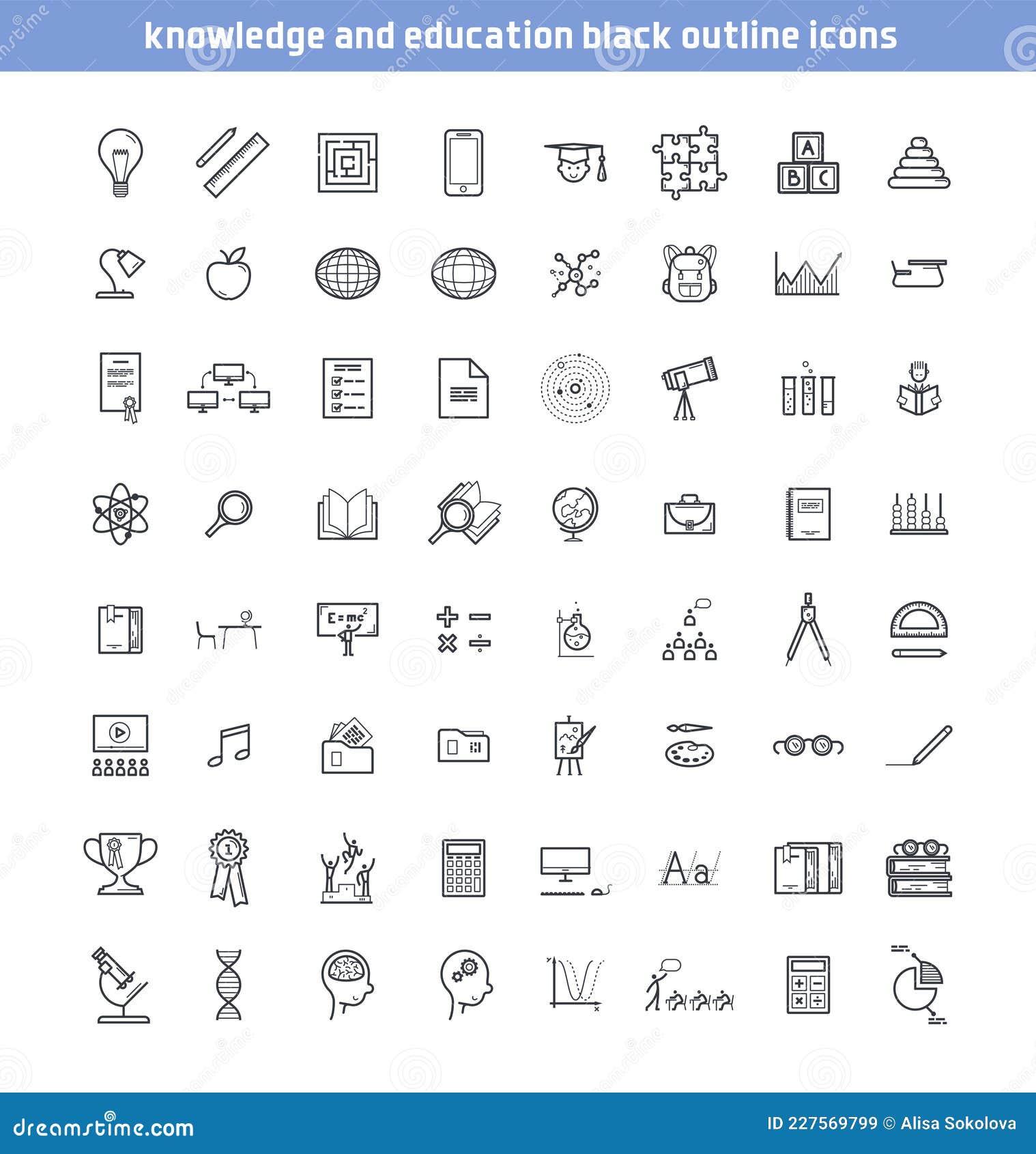 Set of Knowledge and Education Icons. Collection of Outline Fully ...