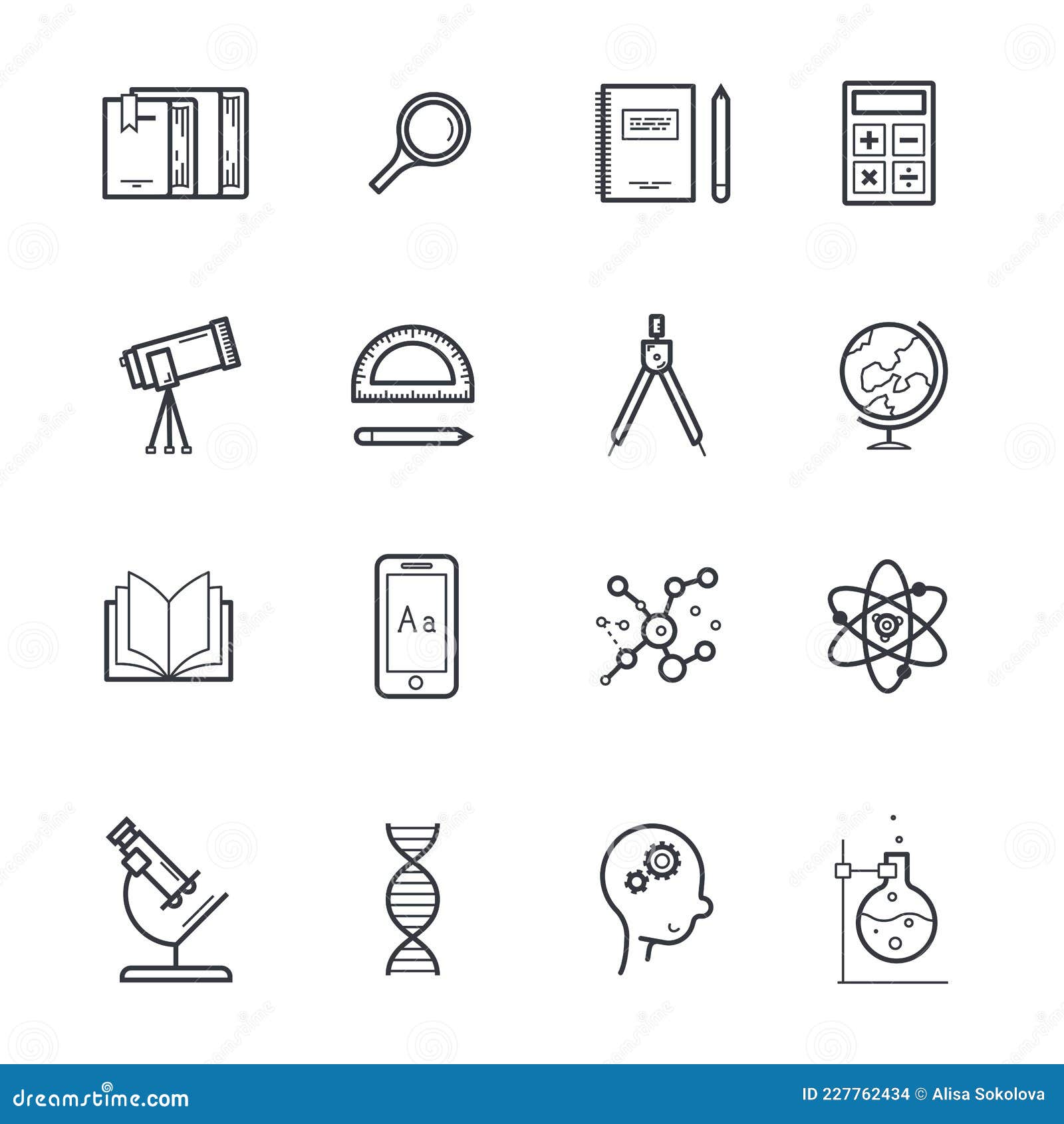 Set of Knowledge and Education Icons. Collection of Outline Fully ...