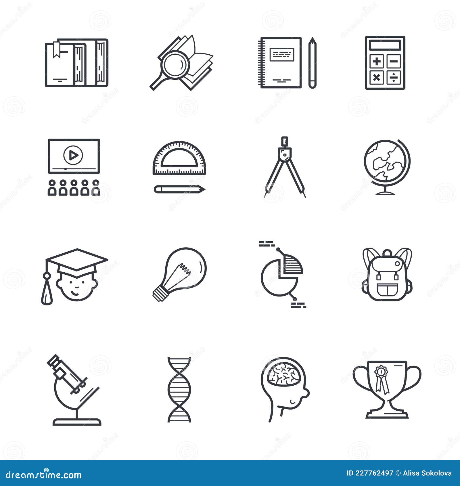 Set of Knowledge and Education Icons. Collection of Outline Fully ...