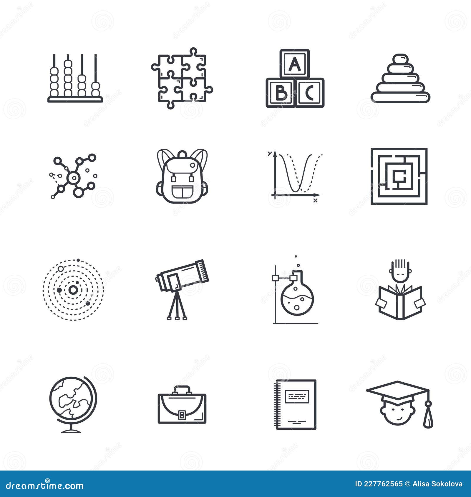 Set of Knowledge and Education Icons. Collection of Outline Fully ...