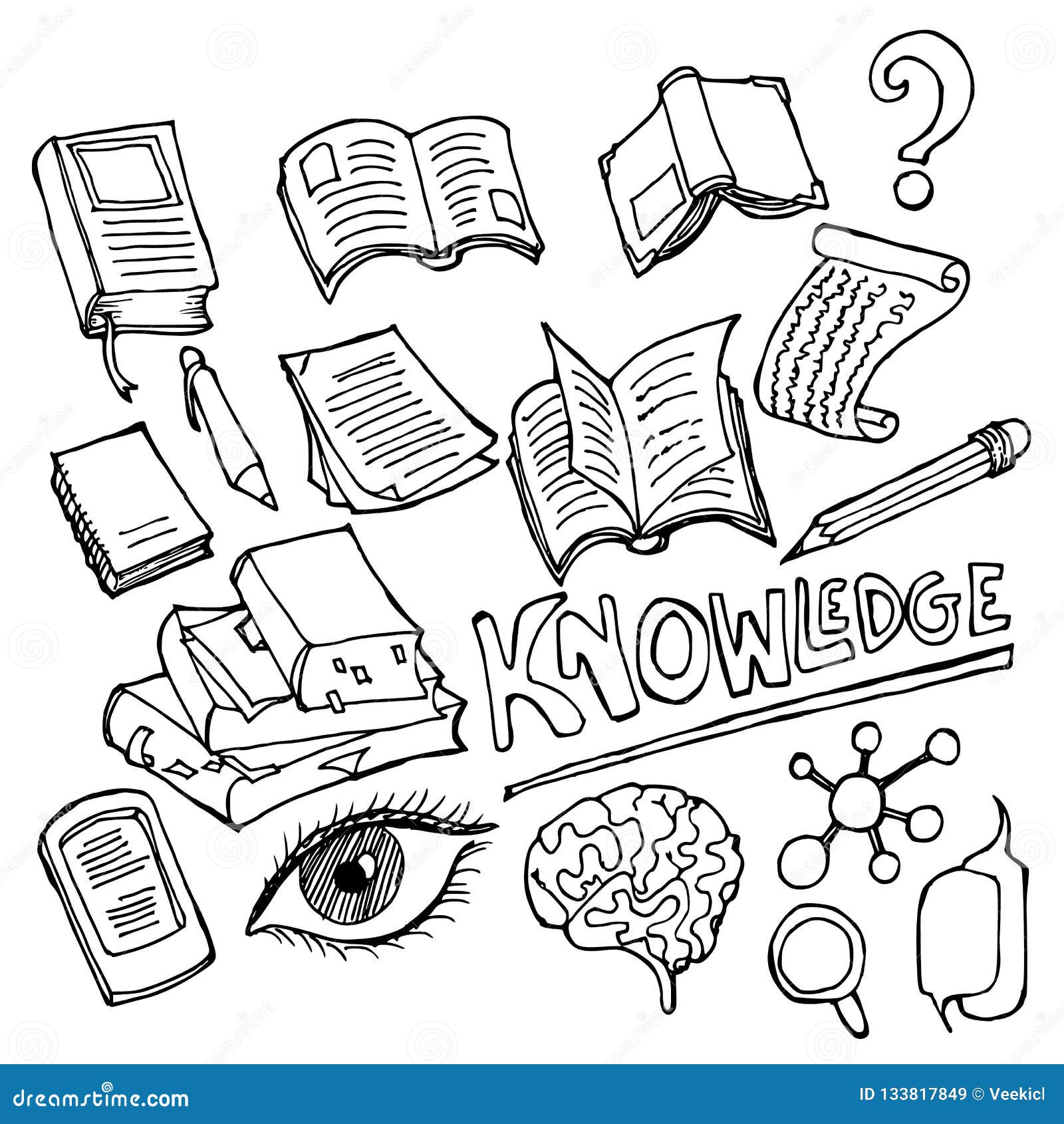 Set of Knowledge Icon Drawing Illustration Hand Drawn Doodle Sketch ...