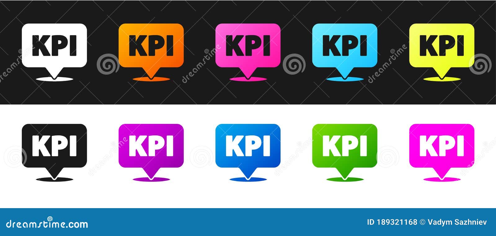 Set KPI - Key Performance Indicator Icon Isolated on Black and White ...