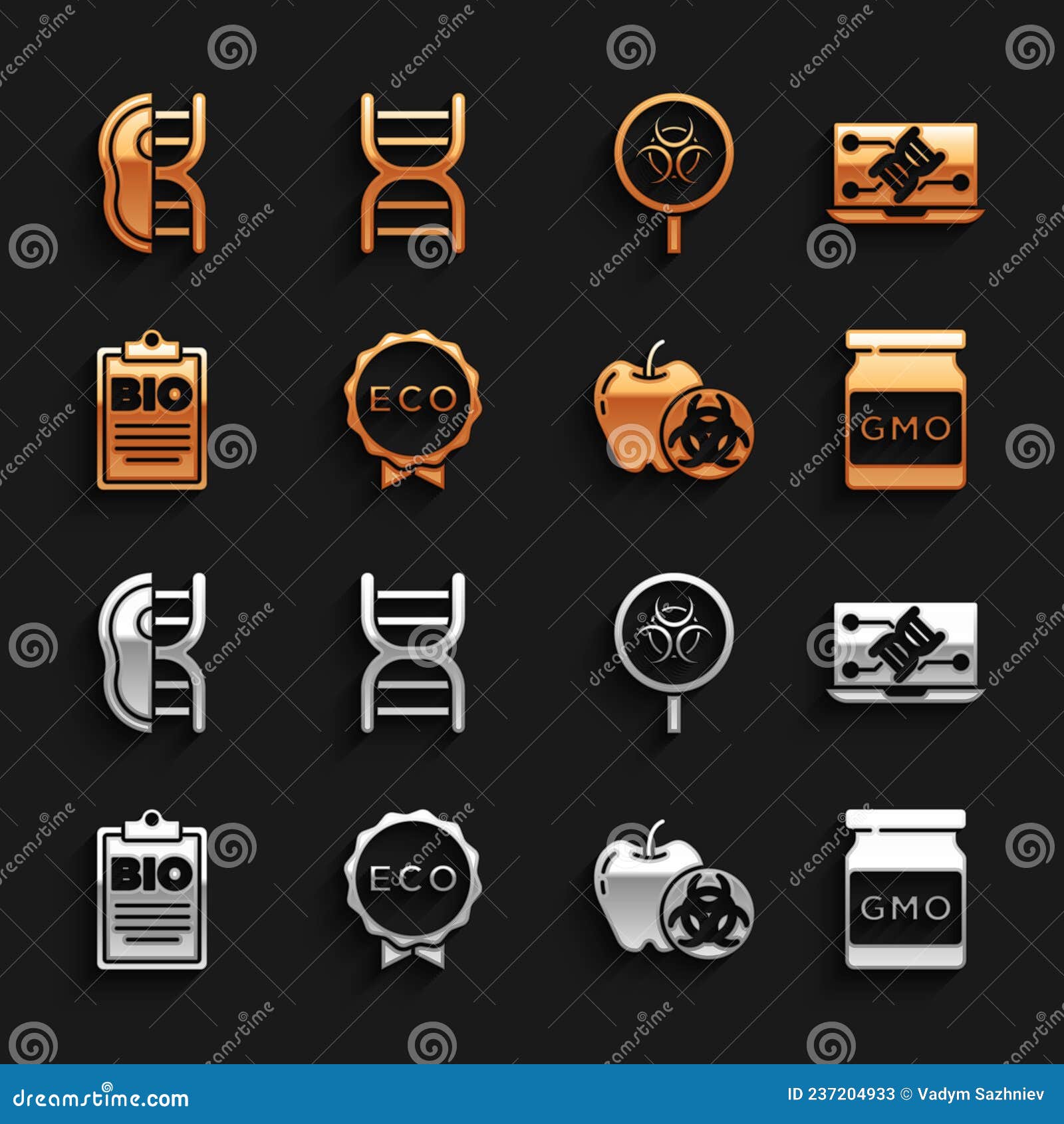 Set Label for Eco Healthy Food, Genetic Engineering Modification, GMO ...