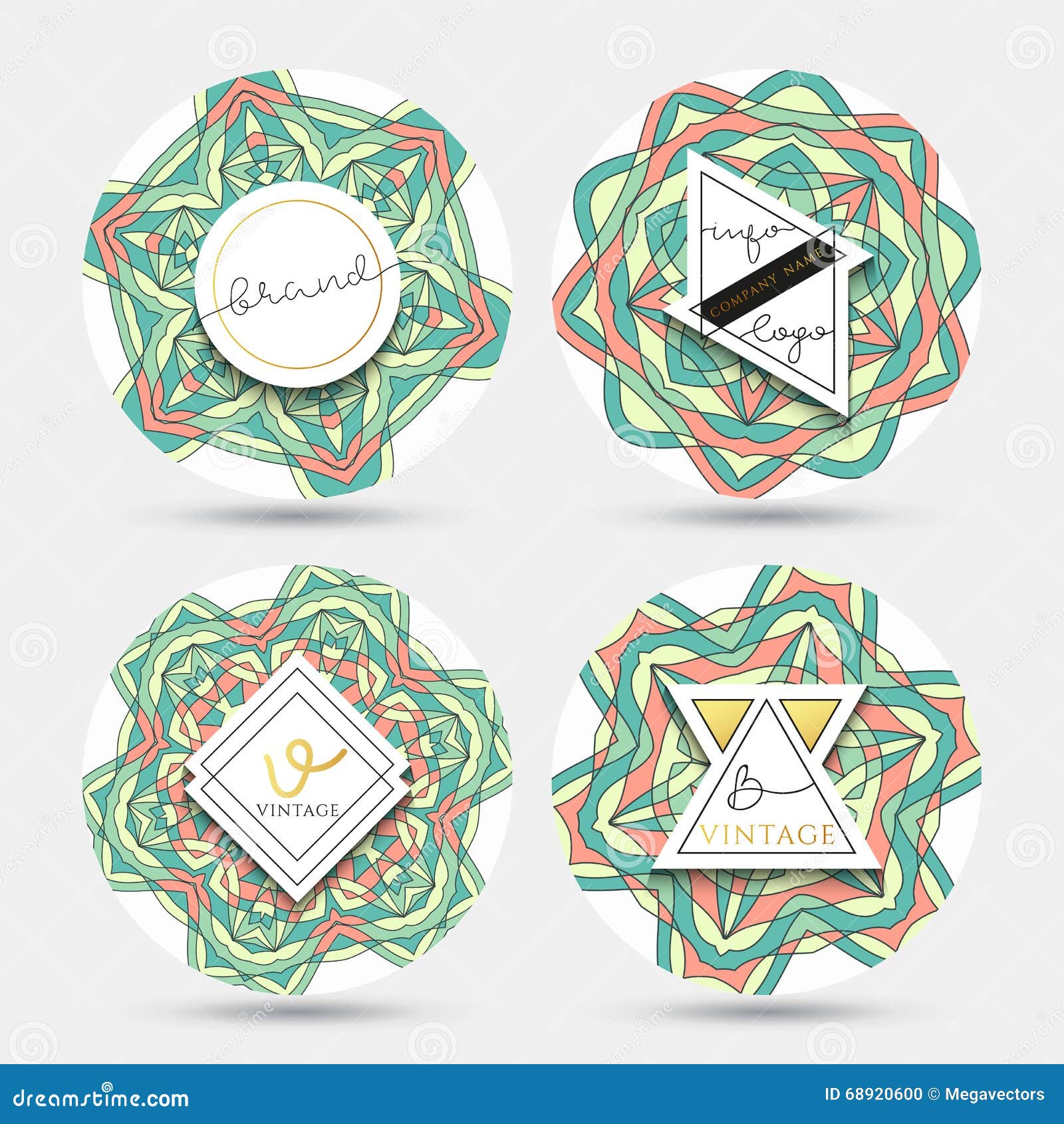 Set of 4 Label with the Mandala . Collection Sticker Mandalas. Stock ...
