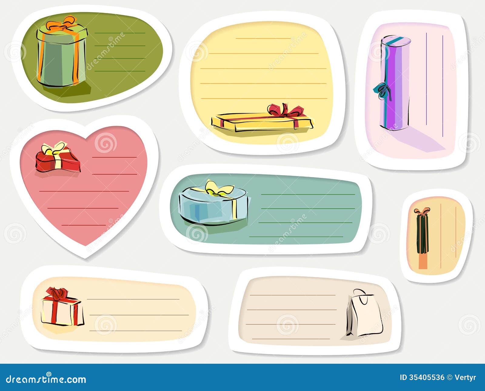 Set of Label with Presents in Cartoon Style. Stock Vector ...