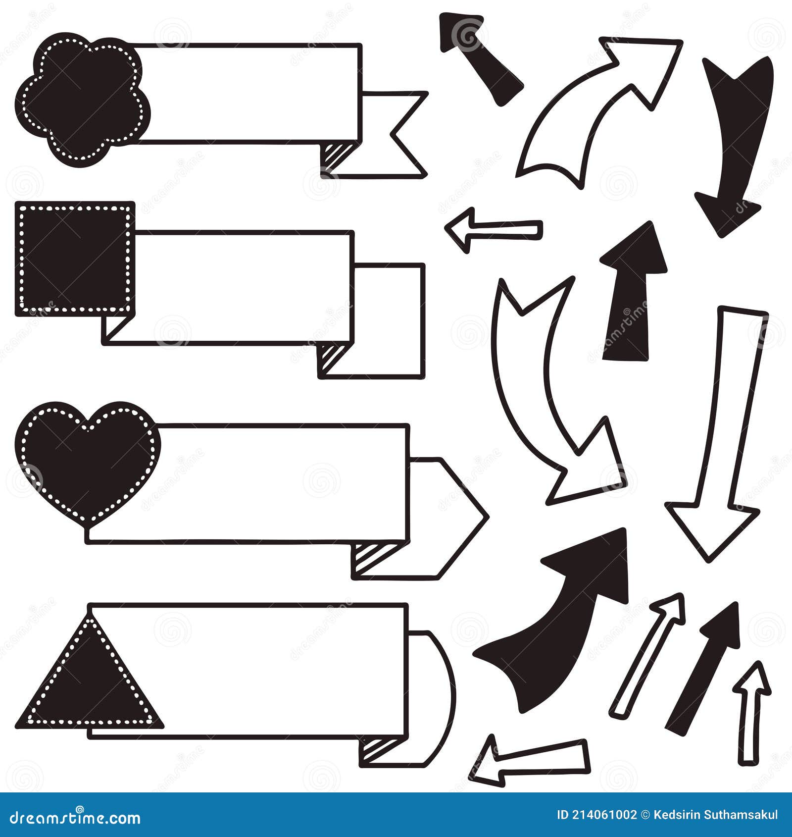 Set Of Label Tag And Doodle Arrow Vector On White Background ...