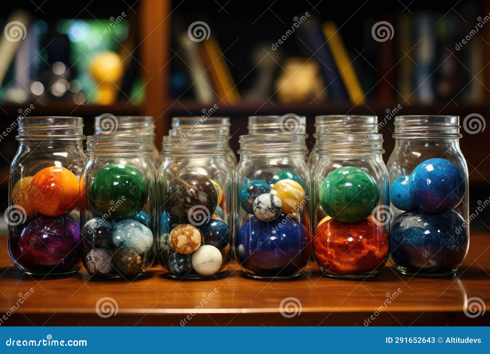 A Set of Labeled Jars with Marbles Showing Task Allocations Stock Image ...