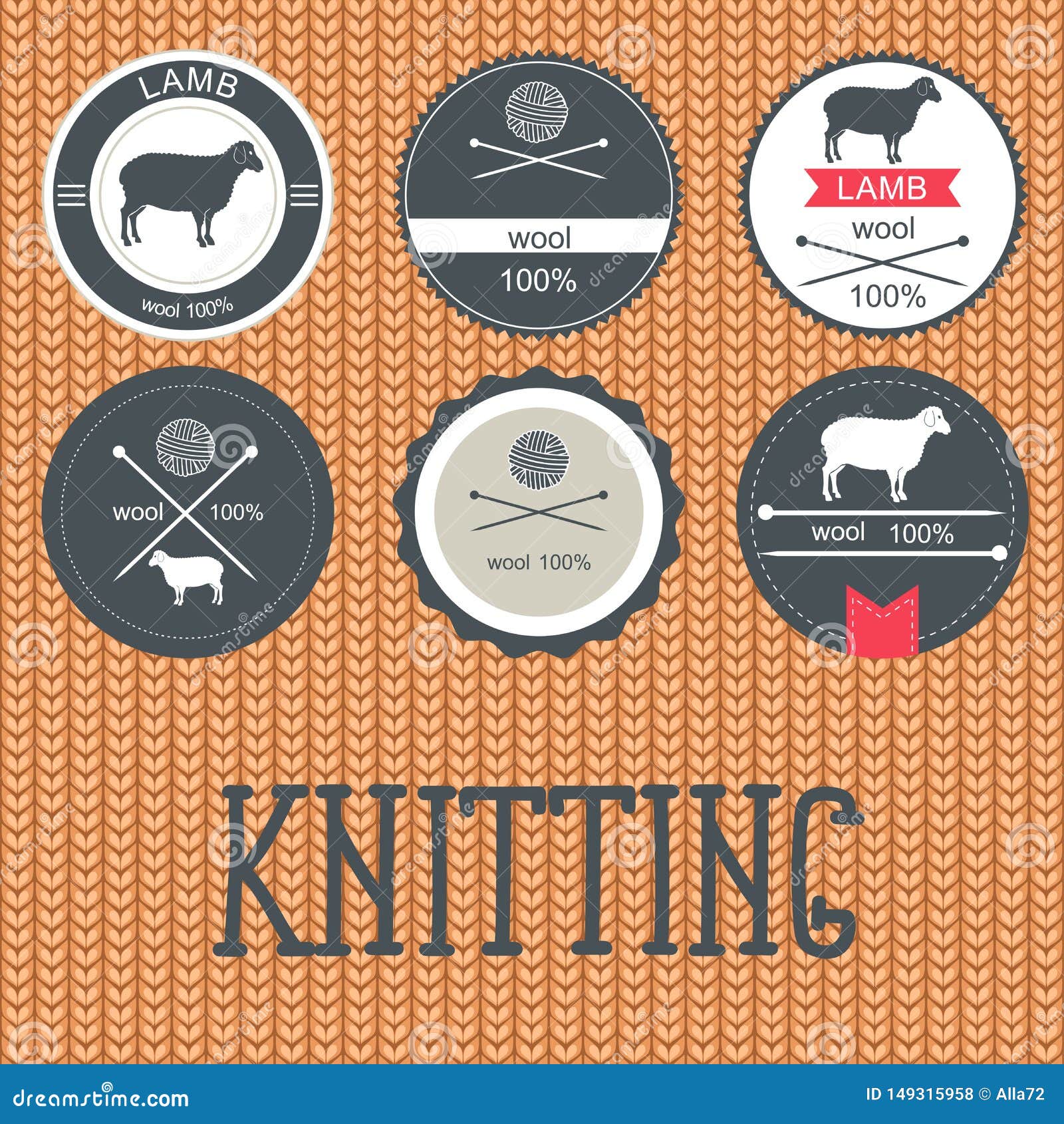 Set Of Wool Labels Sheep And Tweed Kilt. Logo For Knitted Craft Related ...