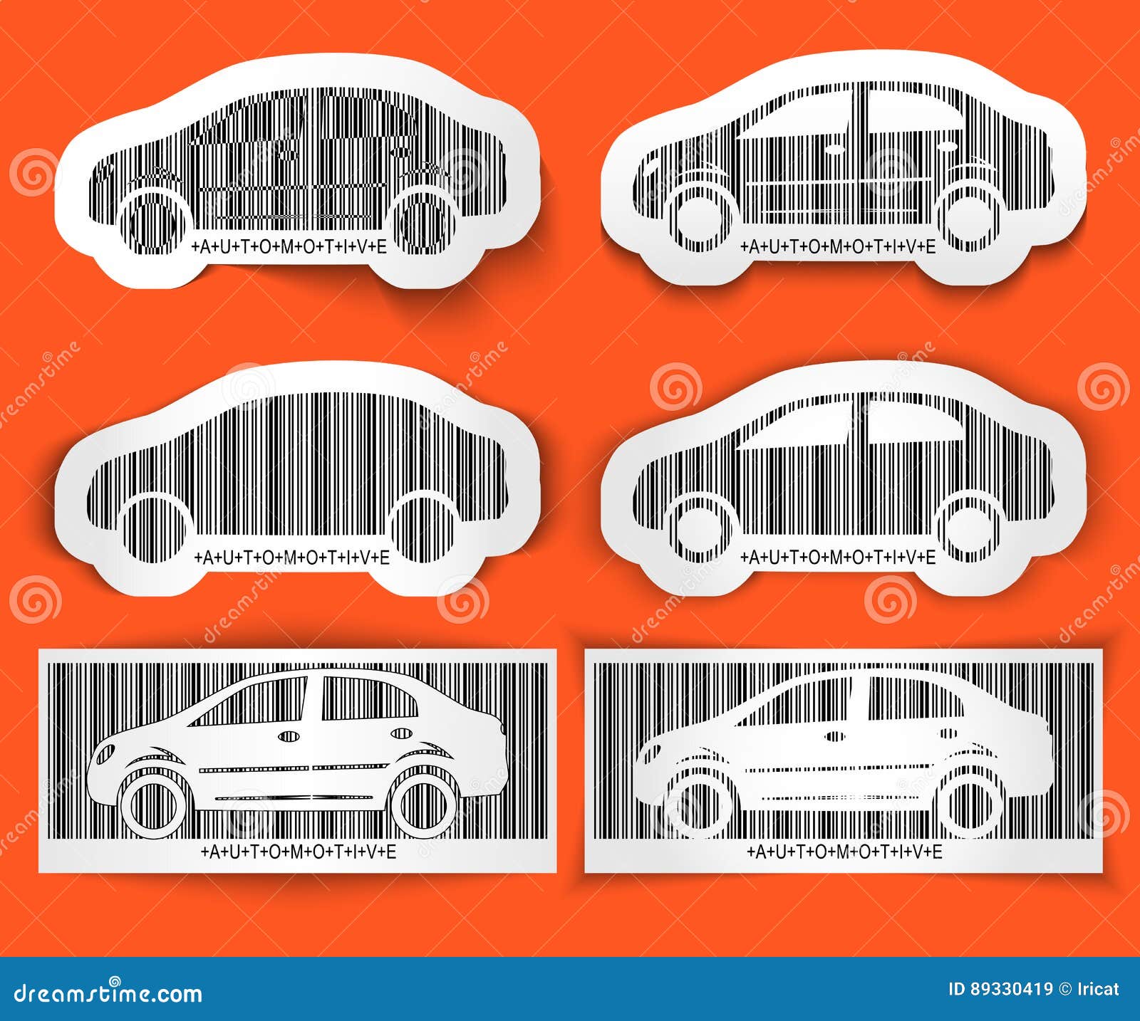 Set of Labels Barcode Automotive Isolated on Orange. Bright Car Concept ...