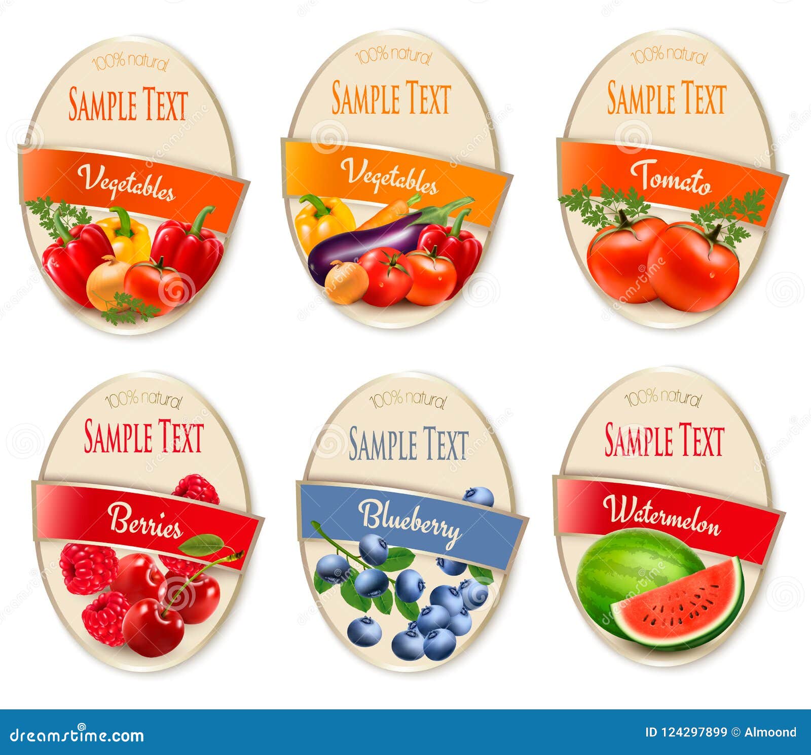 Set of Labels of Berries and Vegetables. Stock Vector - Illustration of ...