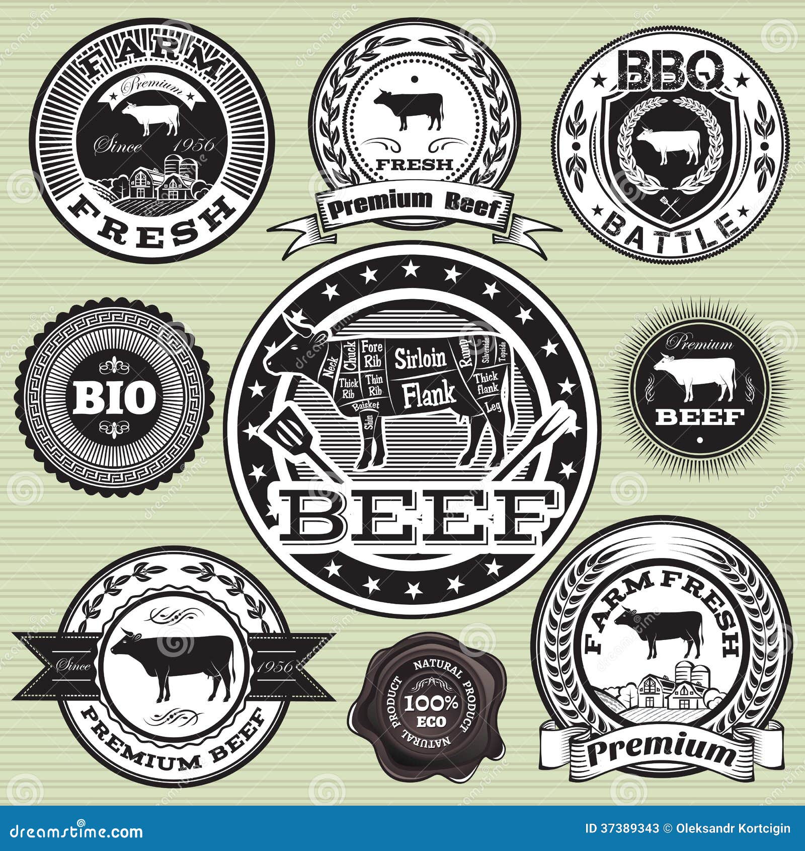 Set of Labels with Cow and Beef Stock Vector - Illustration of graphic ...