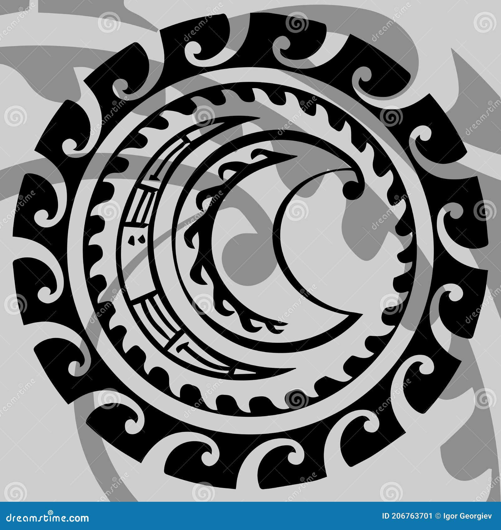 Maori Moon Tattoo Flash. Set of Labels and Elements. Vector Set ...