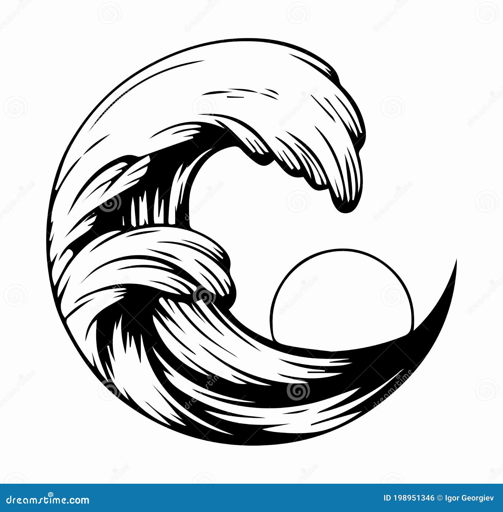Big Wave Tattoo. Set of Labels and Elements. Vector Set Illustration ...