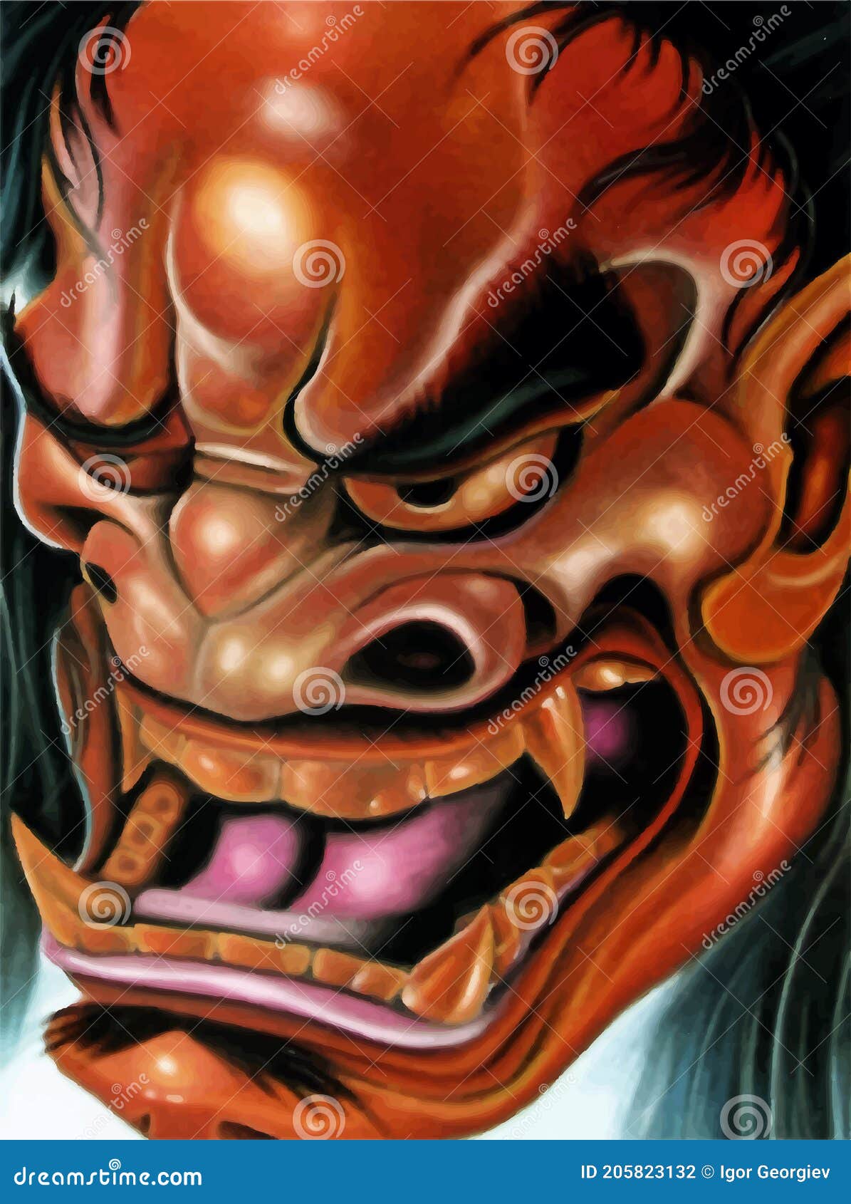 Japanese Demon Head Tattoo Flash Set. Set of Labels and Elements ...