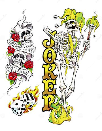 Joker Tattoo Flash Set. Set of Labels and Elements. Vector Set ...