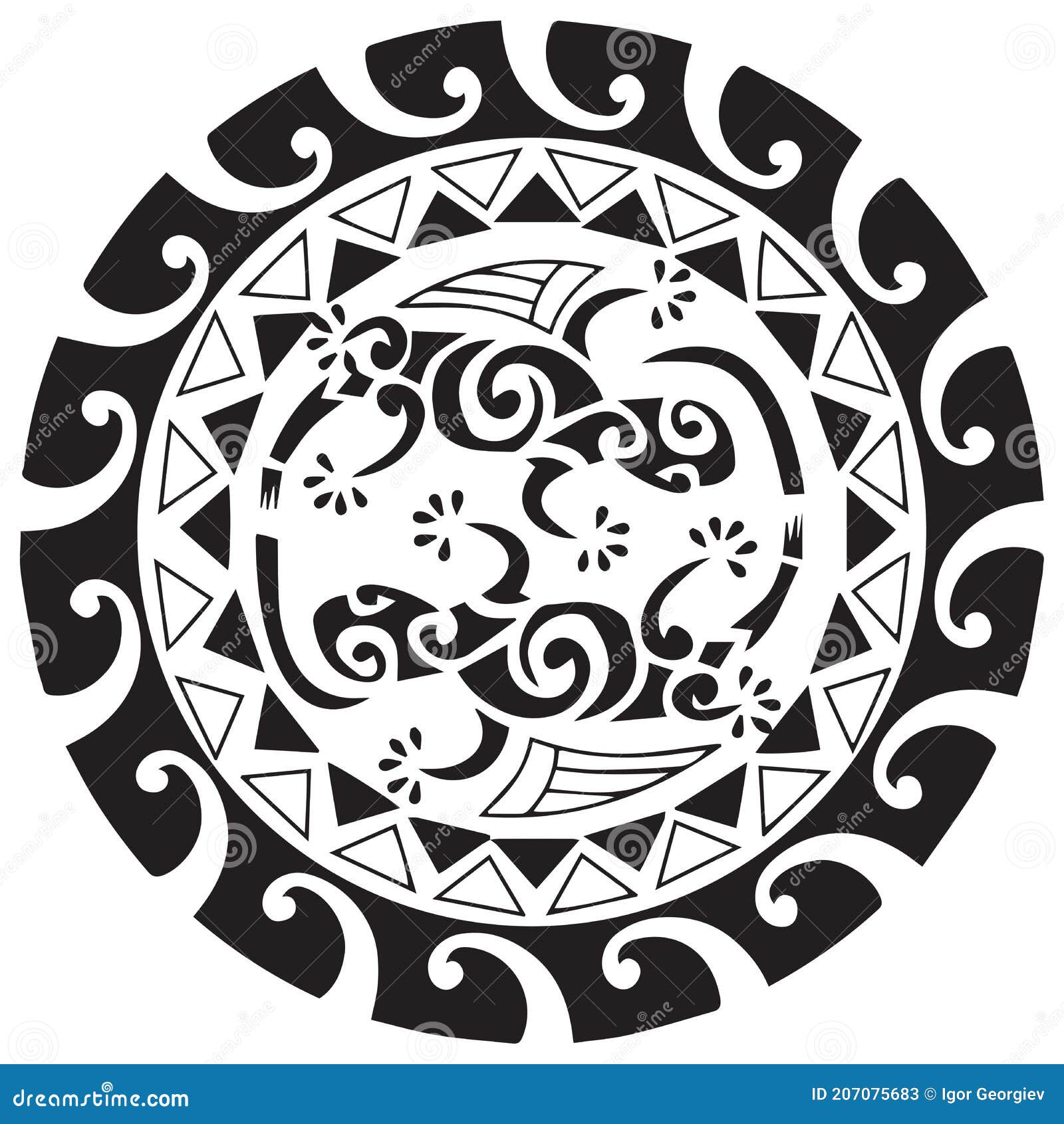 Maori Lizard flash tattoo. stock vector. Illustration of maori - 207075683