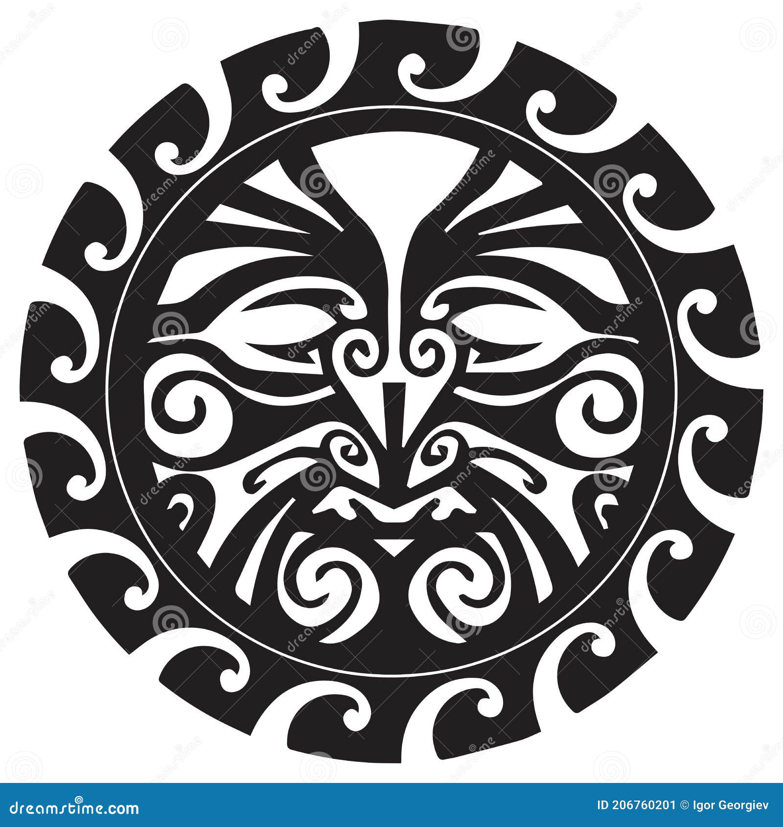Maori Sun Tattoo Flash. Set of Labels and Elements. Vector Set ...