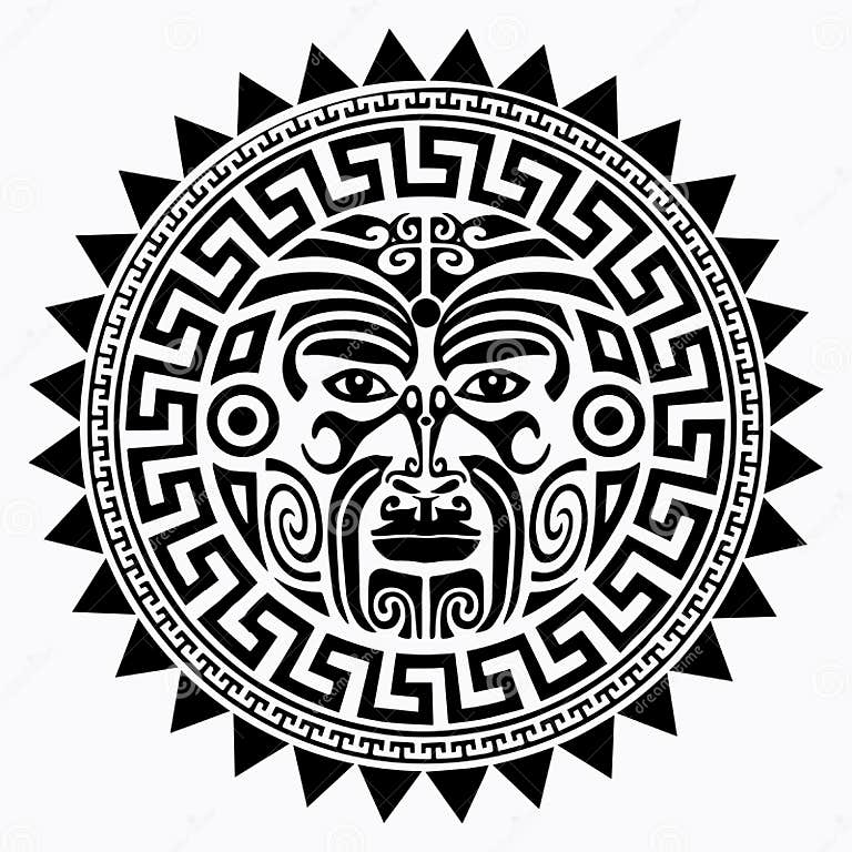 Maori Sun Tattoo Flash. Set of Labels and Elements. Vector Set ...