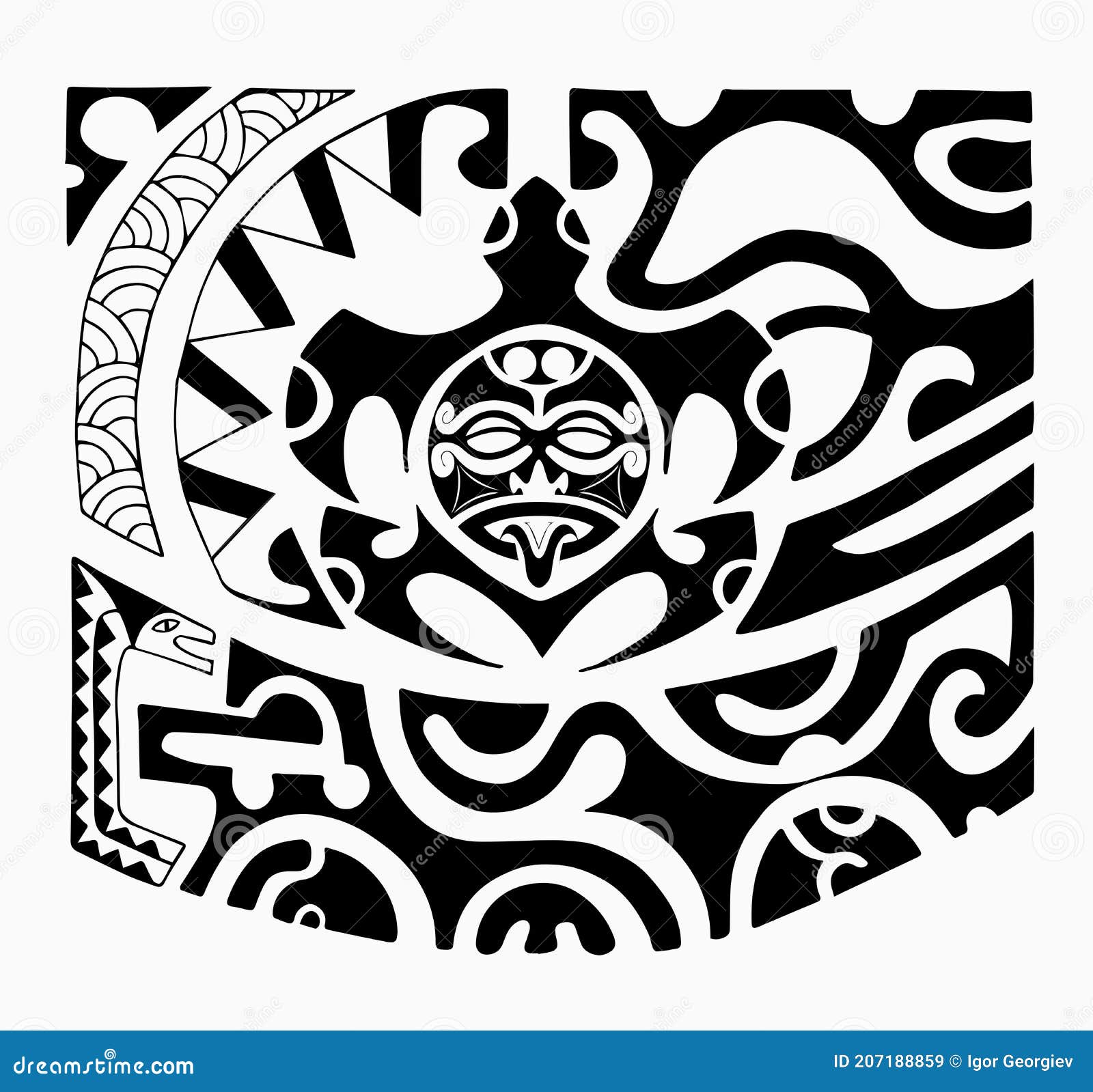 Maori Turtle Tattoo Flash Set. Set Of Labels And Elements. Vector Set ...