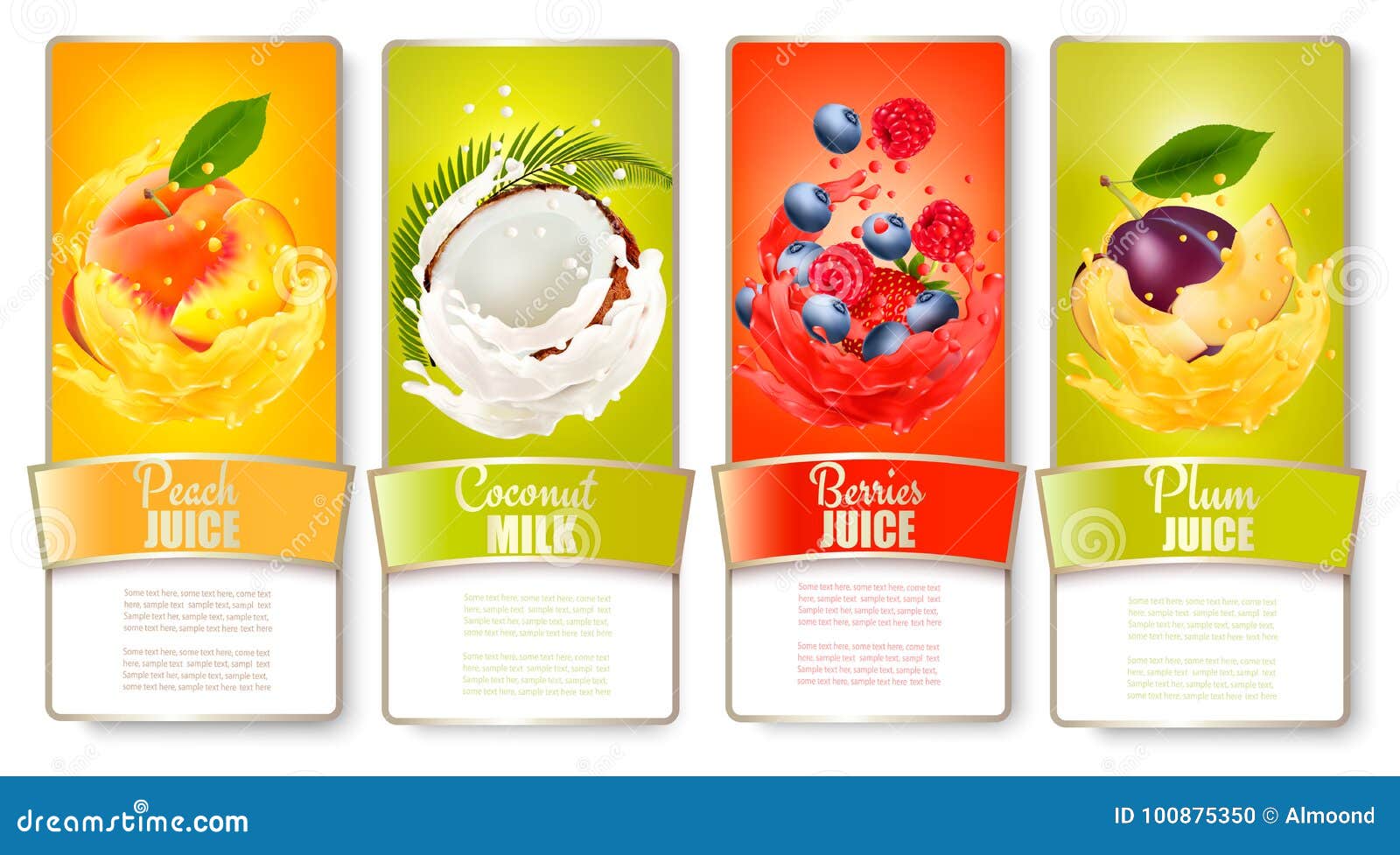 Set of Labels of of Fruit in Juice Splashes. Stock Vector ...
