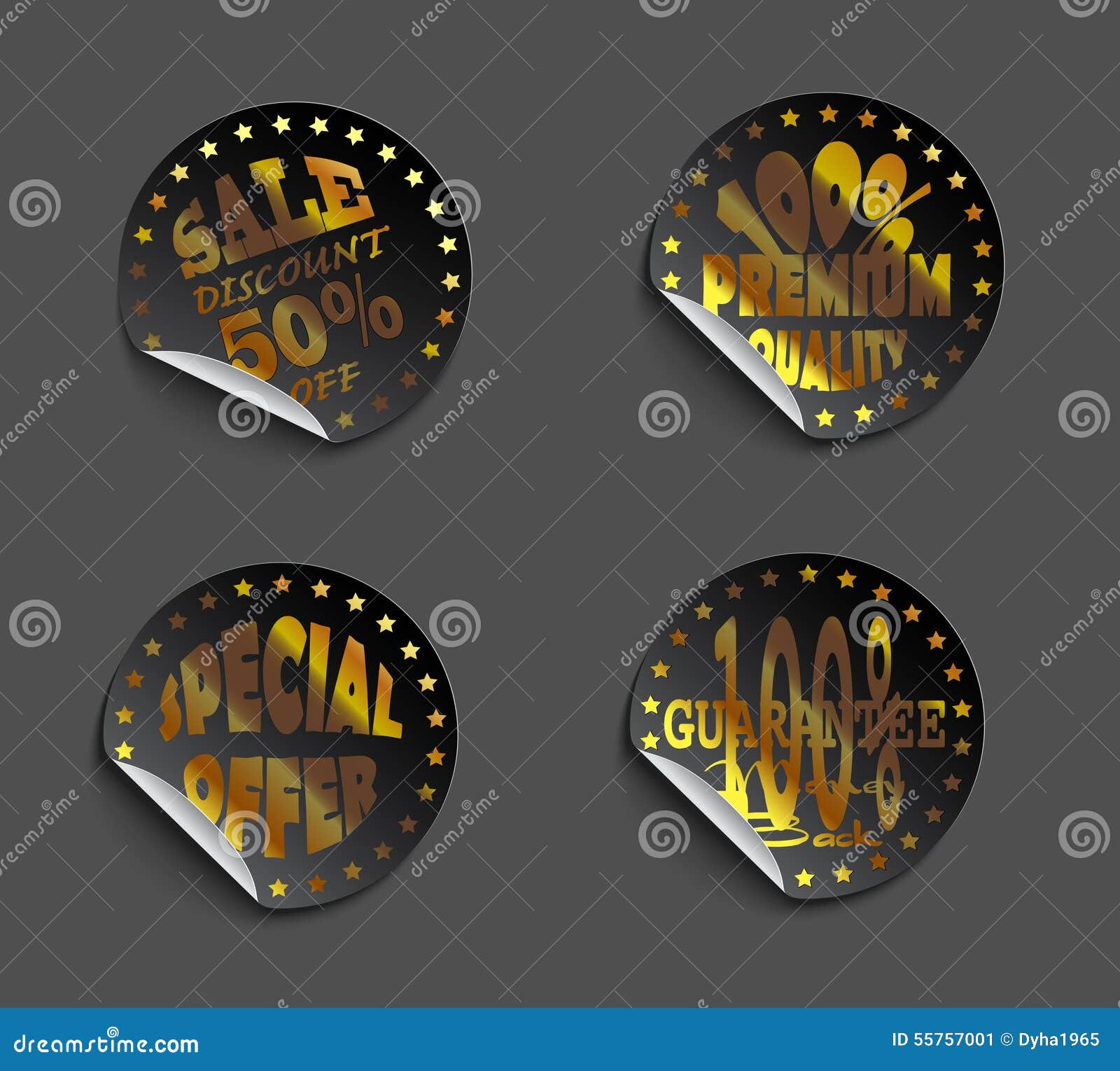 Set of labels gold stock vector. Illustration of quality - 55757001