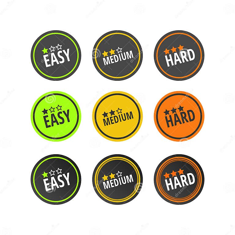 Set of Labels, Gradation of Levels. Easy, Medium, Hard. Three Options ...