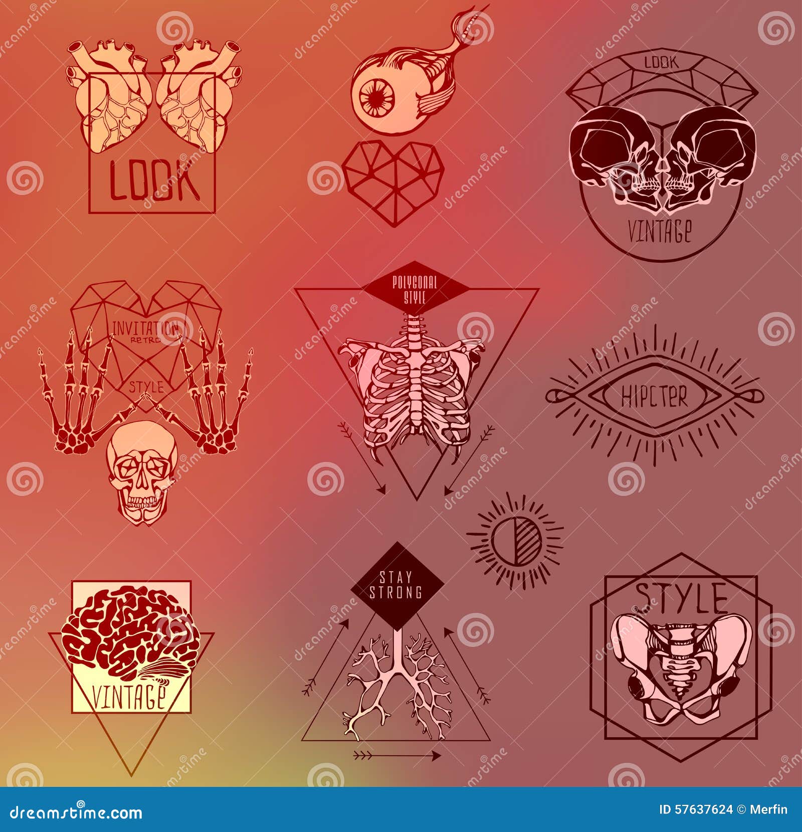 Set of Labels with Hand Draw Human Stock Vector - Illustration of hand ...