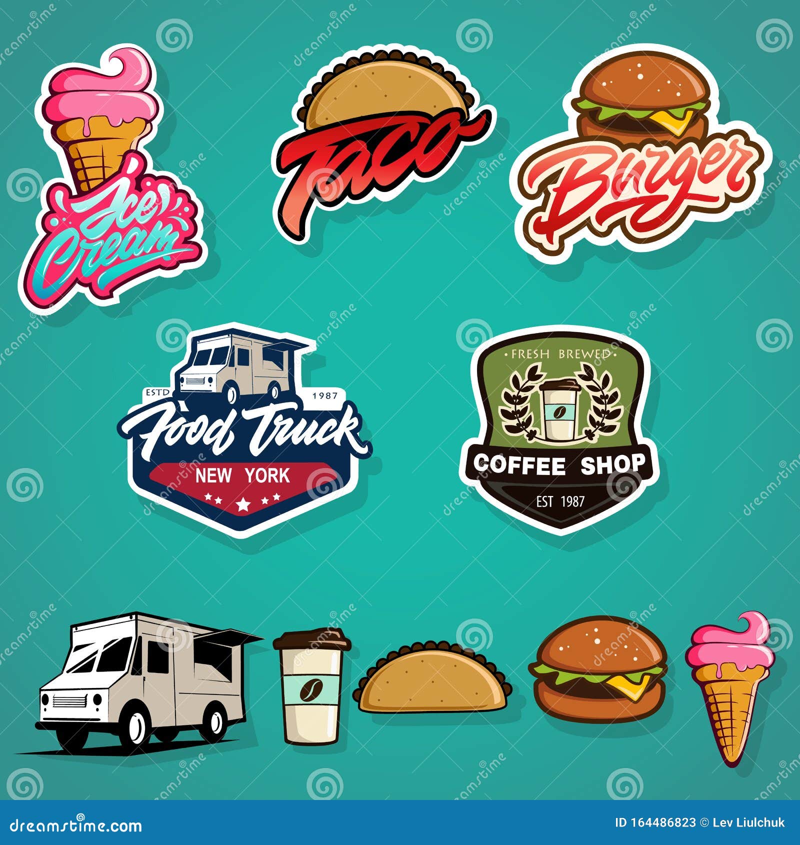 Set of Labels, Logotype and Elements for Different Fast Food Stock ...
