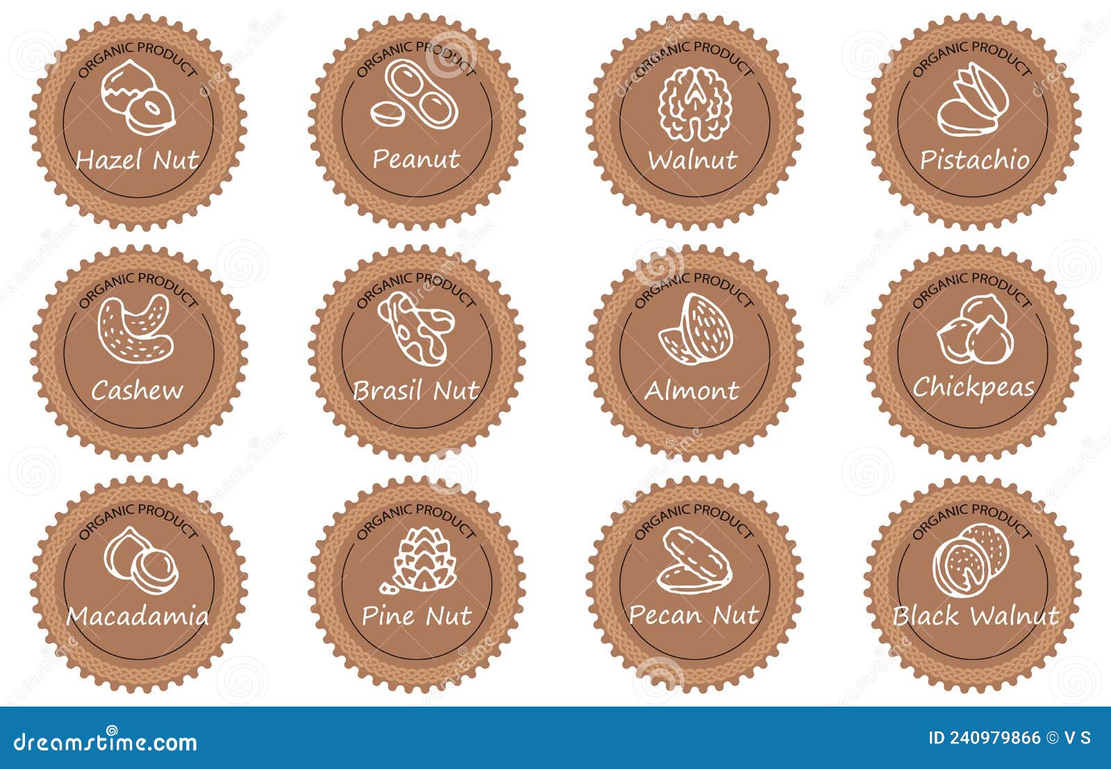 A Set of Labels, Nuts and Their Names.Round Brown Labels with an ...