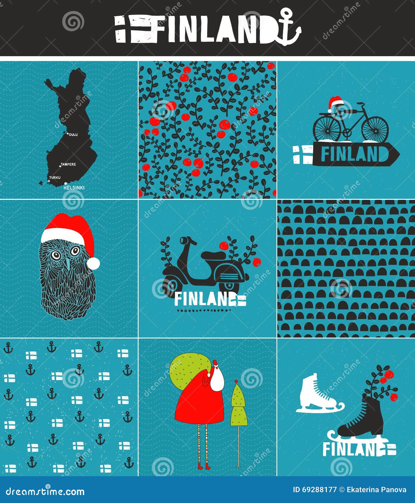 Set of Labels and Patterns for Finland. Stock Vector - Illustration of ...