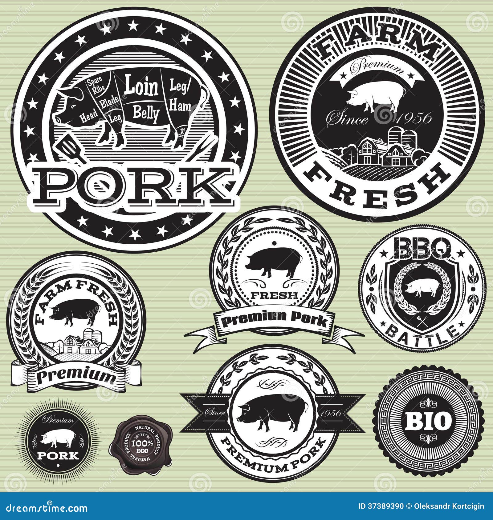 Set of Labels with Pig and Pork Stock Vector - Illustration of design ...