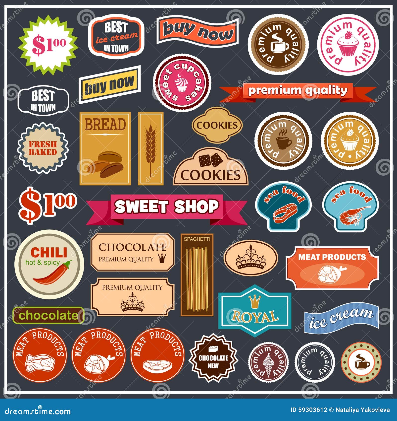 Set of Labels and Stickers for Food. Stock Vector - Illustration of ...
