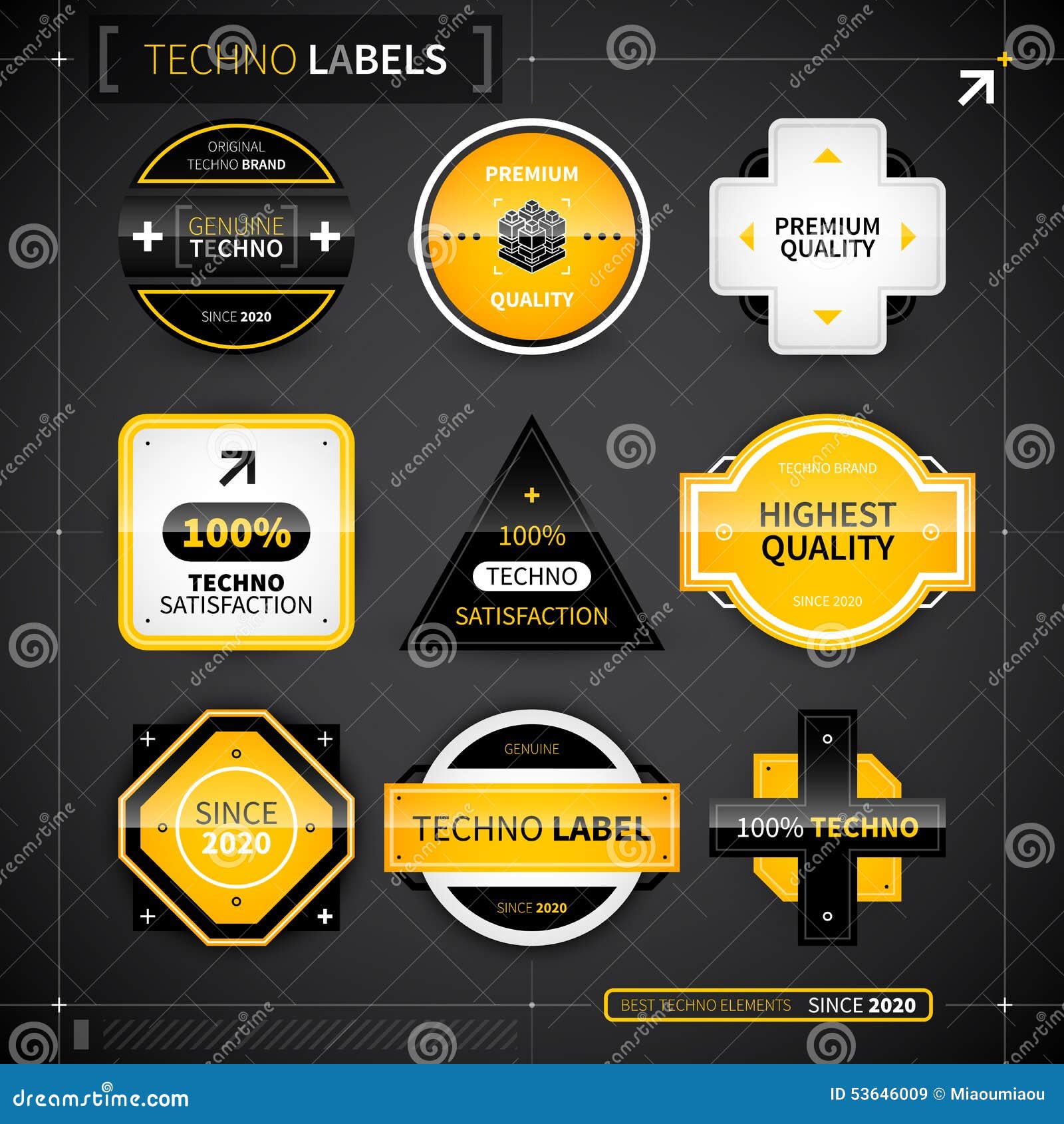 Set of 9 Labels in Techno Style Stock Vector - Illustration of creative ...