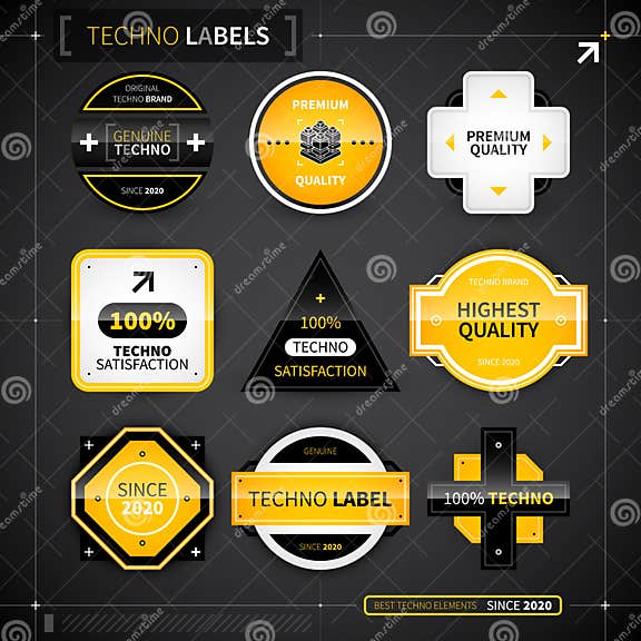 Set of 9 Labels in Techno Style Stock Vector - Illustration of creative ...