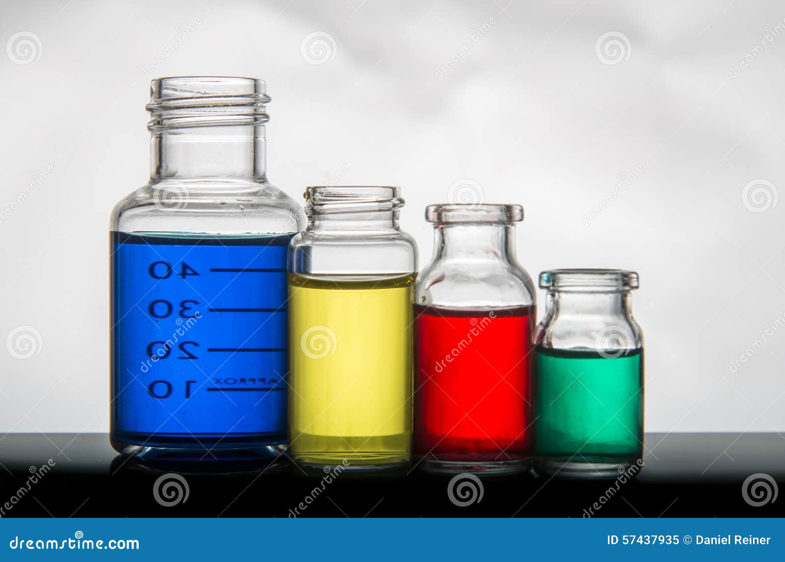 Set of Laboratory Bottles with Liquid Stock Image - Image of glass ...