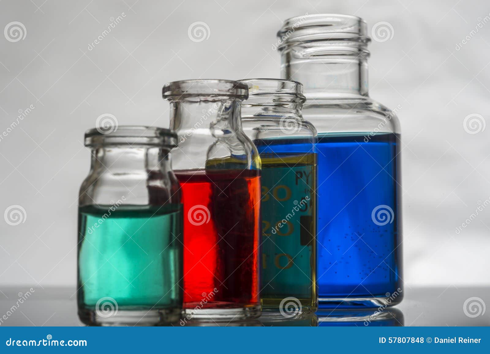 Set of Laboratory Bottles with Liquid Stock Photo - Image of glass ...