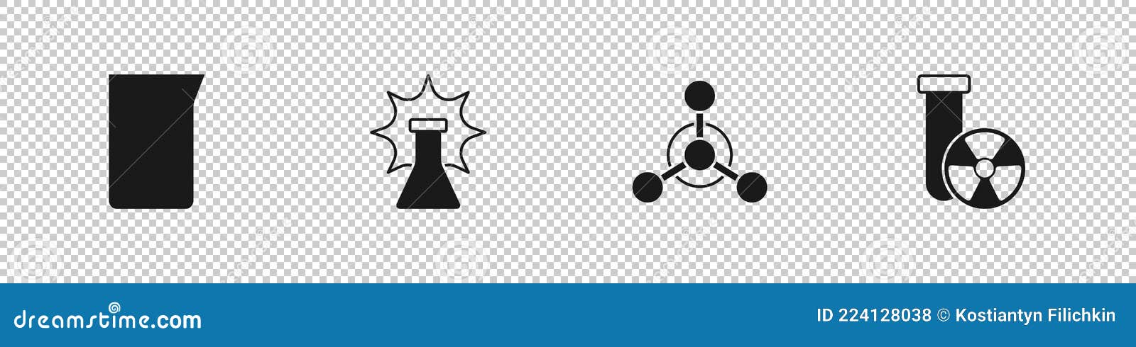 Set Laboratory Glassware or Beaker, Chemical Explosion, Molecule and ...