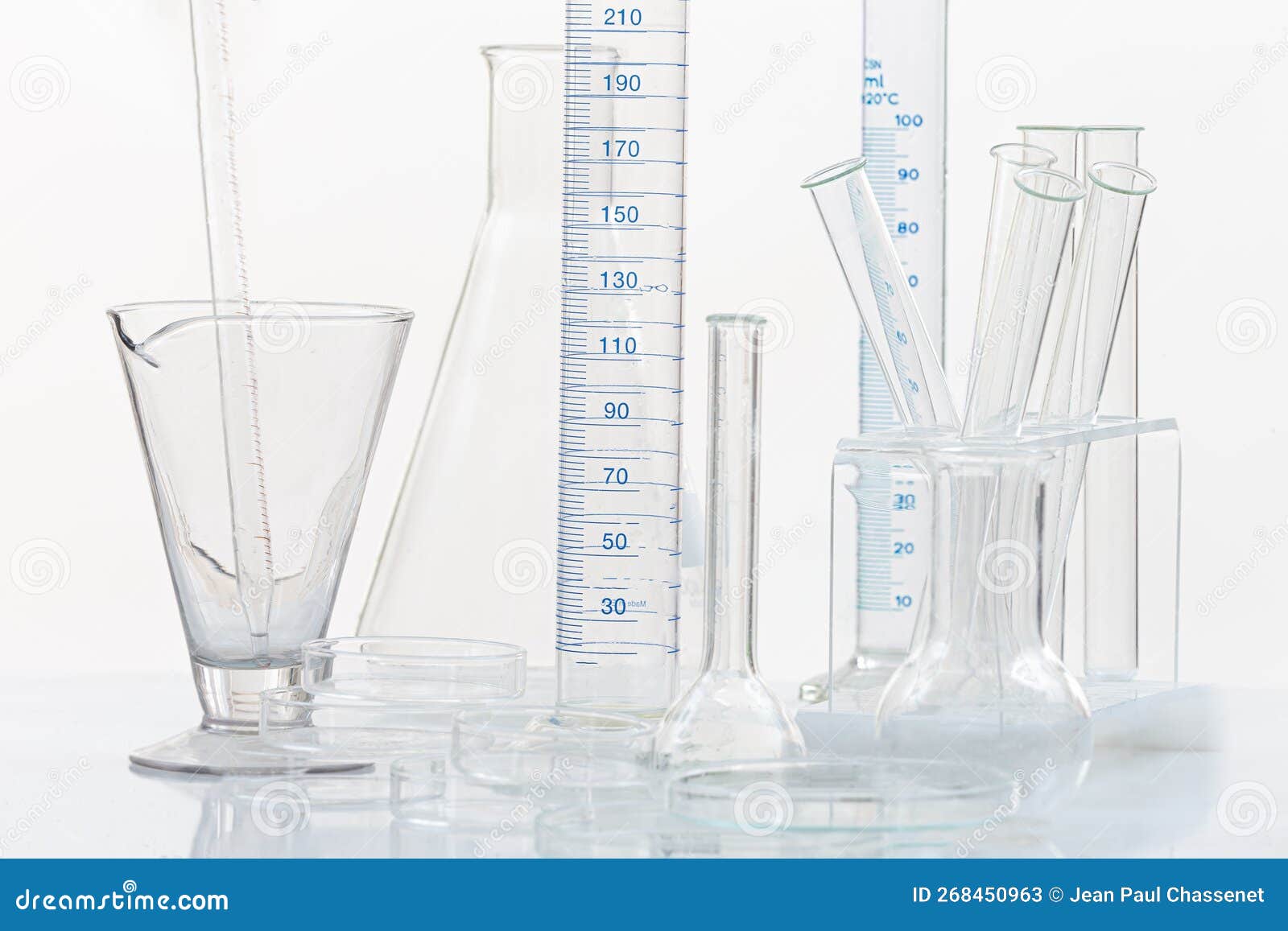 Set of Laboratory Glassware with Blue Liquid on White Background. Stock ...