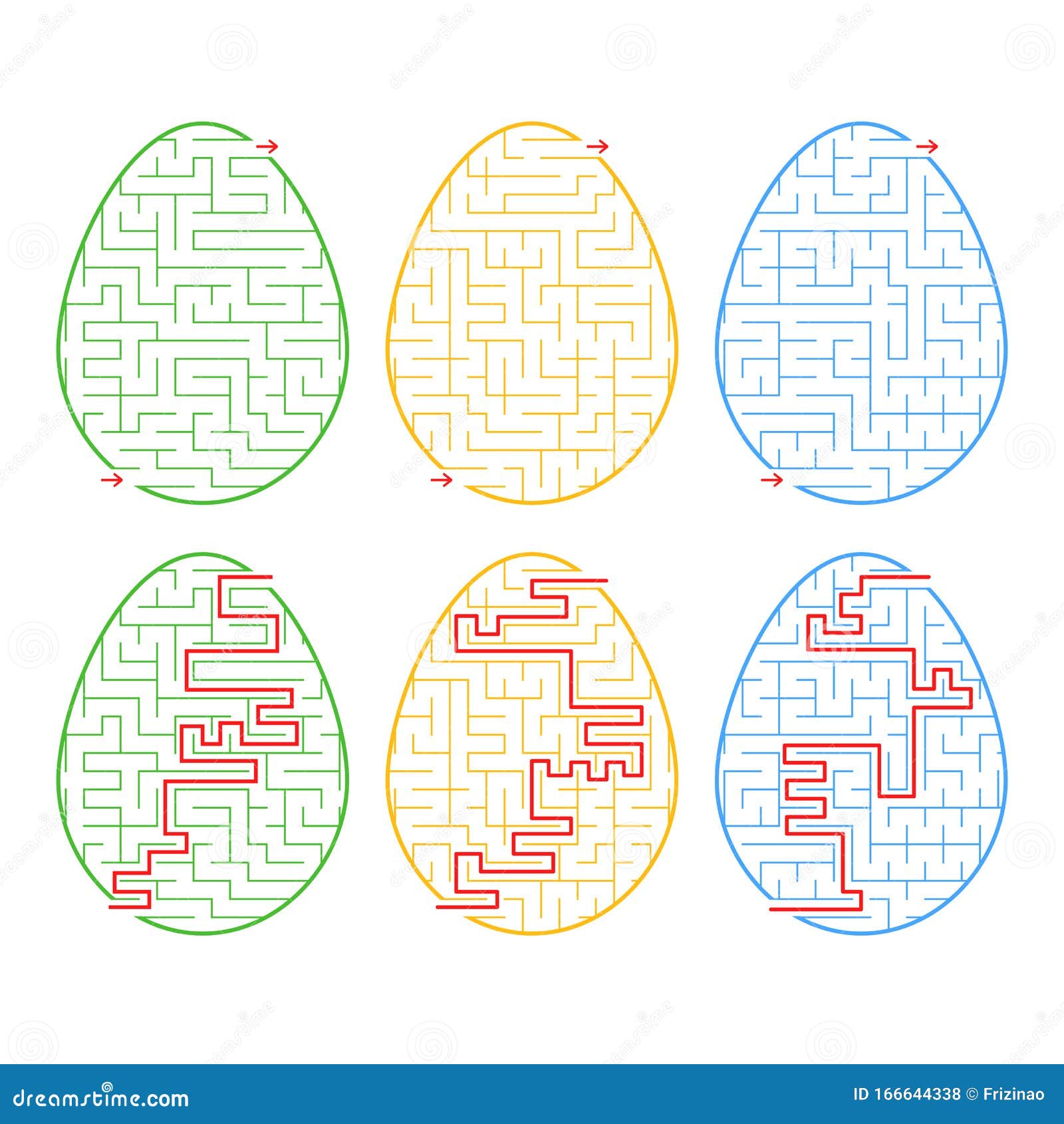 A Set of Labyrinths in the Form of Eggs. a Stroke of Different Colors ...
