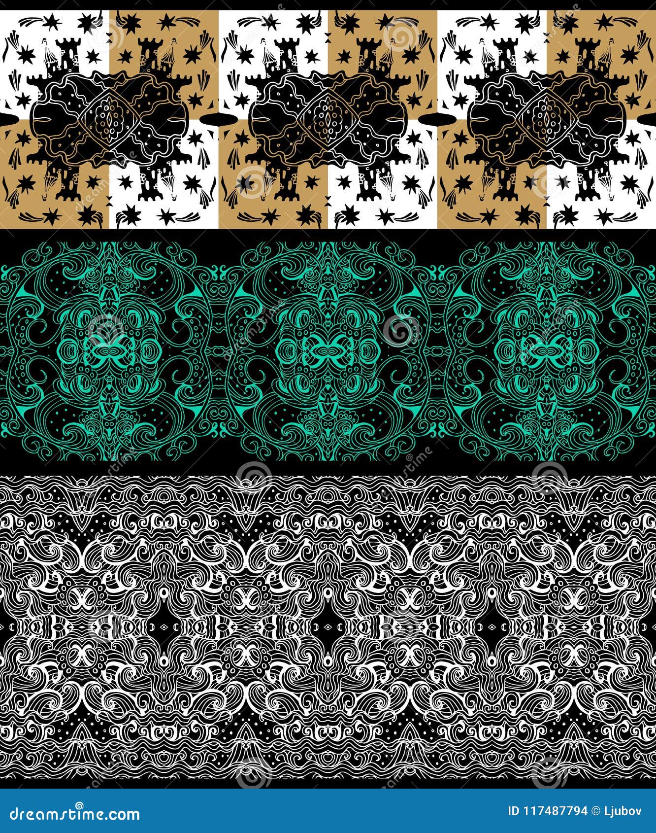 Set of Lace Medieval Seamless Patterns. Vector Template Stock Vector ...