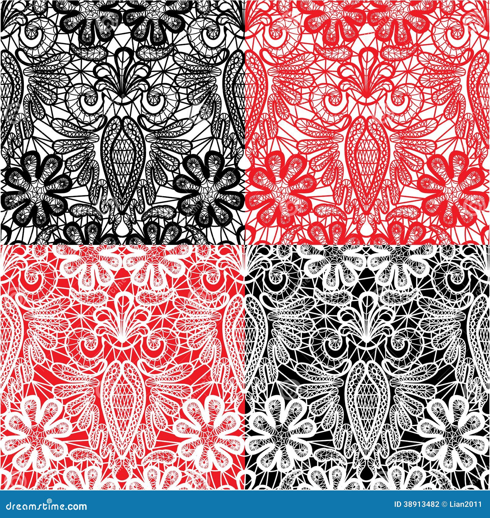 Set of Lace Seamless Patterns with Flowers Stock Vector - Illustration ...