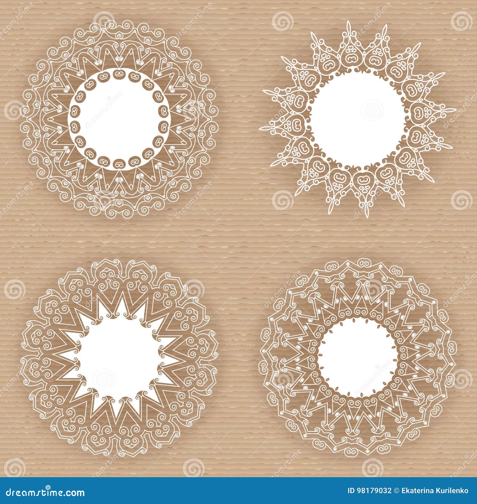 Set of Lacy White Frames on Cardboard Background Stock Vector ...