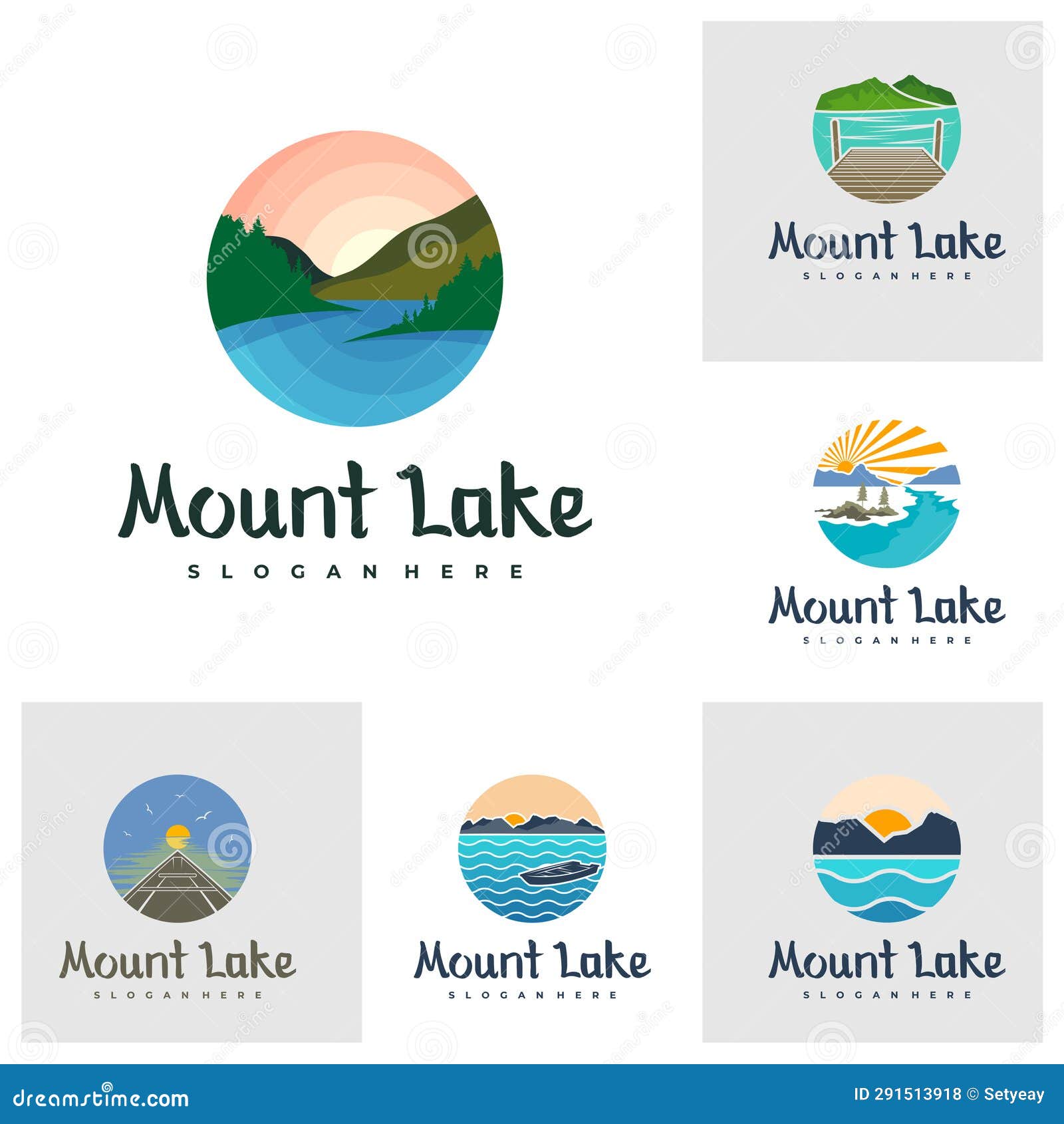 Set of Lake Logo Design Template. Mount Lake Vector Illustration Stock ...