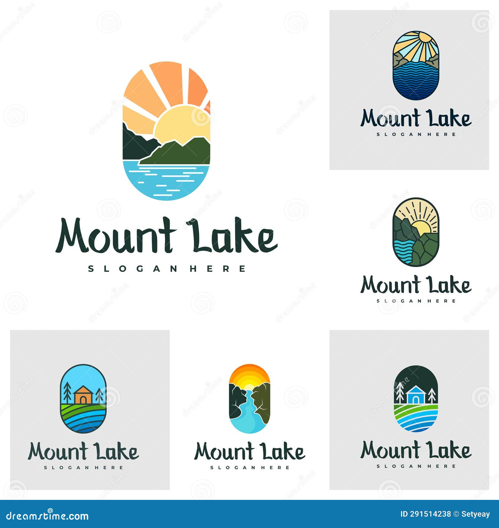 Set of Lake Logo Design Template. Mount Lake Vector Illustration Stock ...