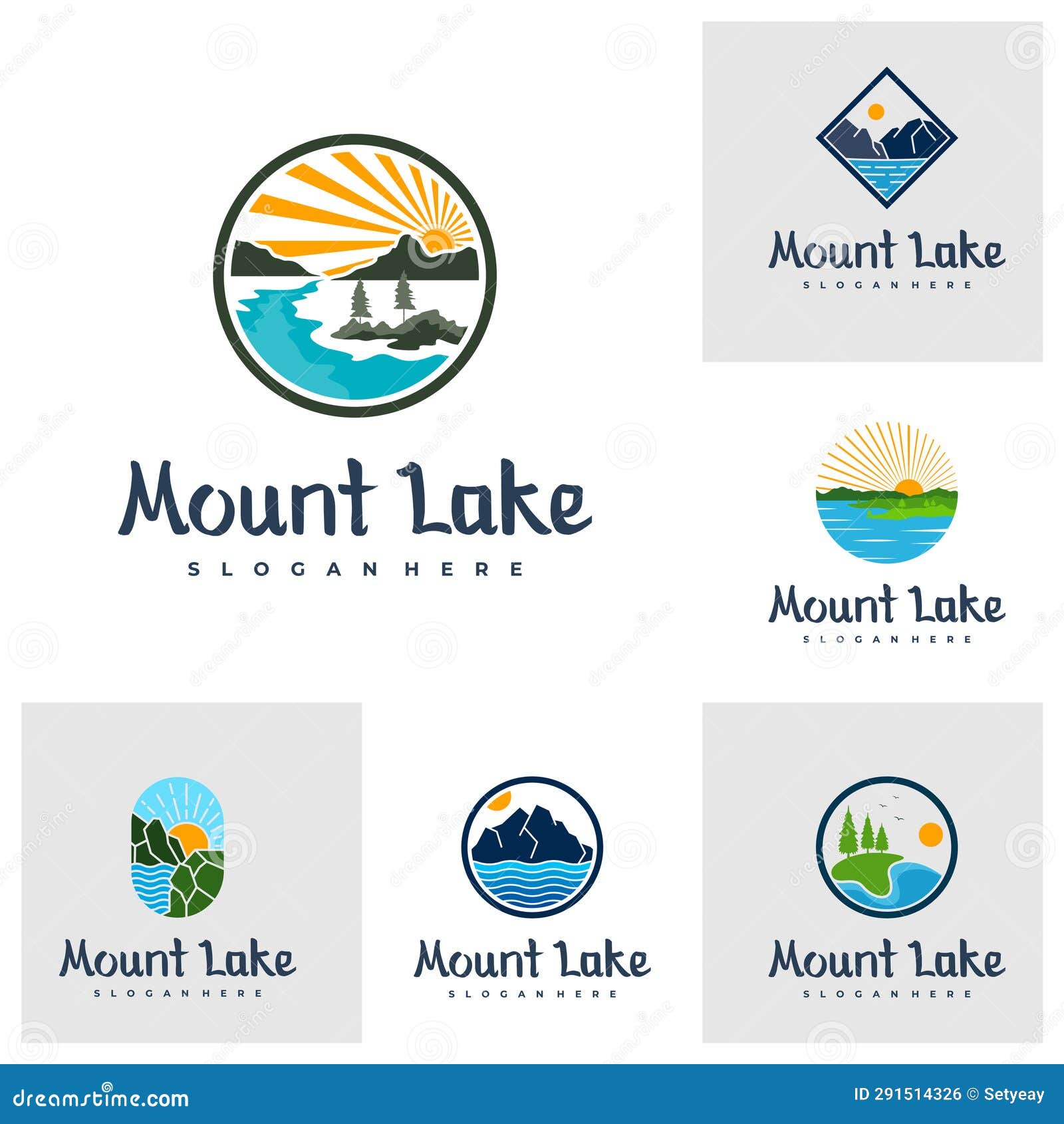 Set of Lake Logo Design Template. Mount Lake Vector Illustration Stock ...