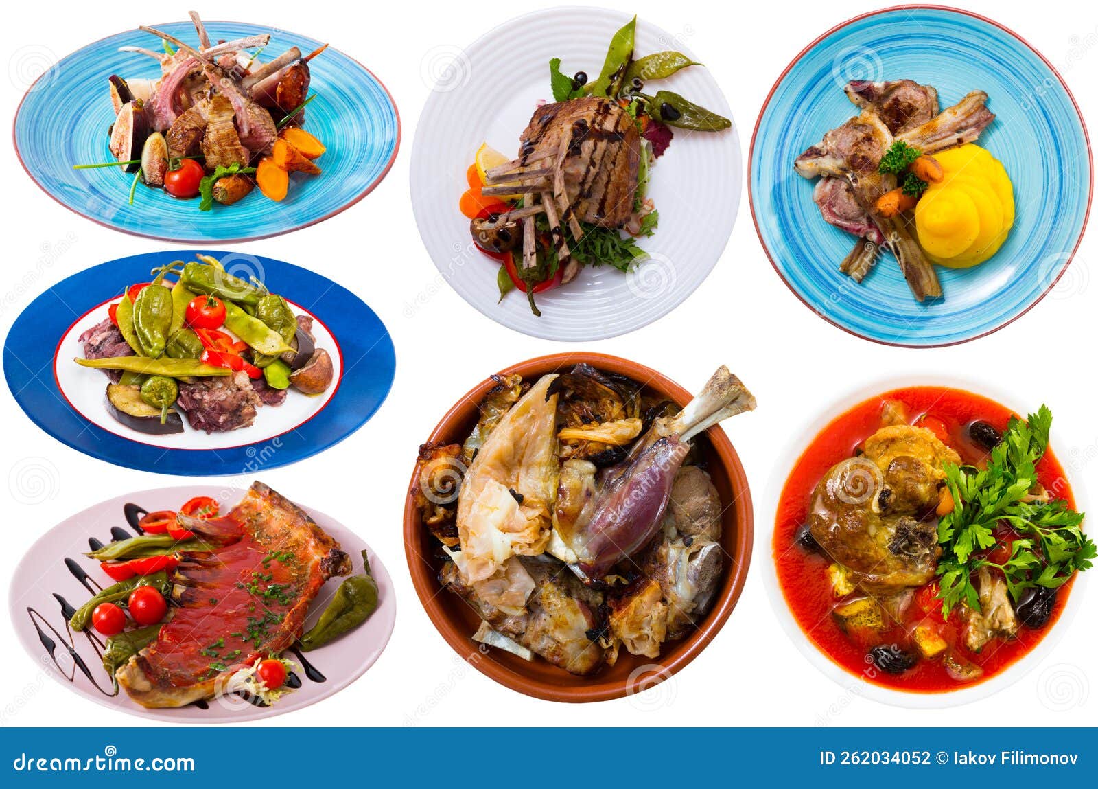 Set of Lamb Dishes Isolated Stock Photo - Image of grill, vegetable ...