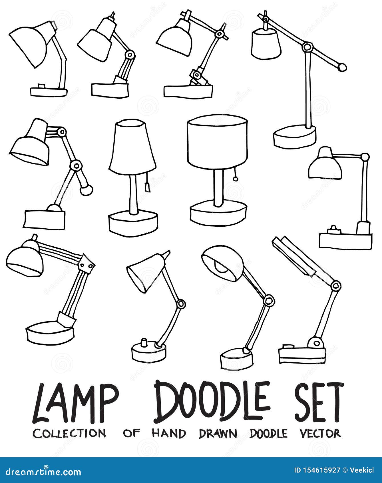 Set of Lamp Drawing Illustration Hand Drawn Doodle Sketch Line Vector ...