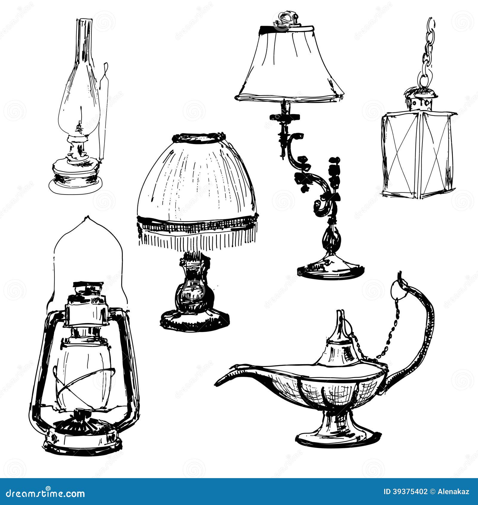 Set of lamps stock vector. Illustration of lamp, collection - 39375402