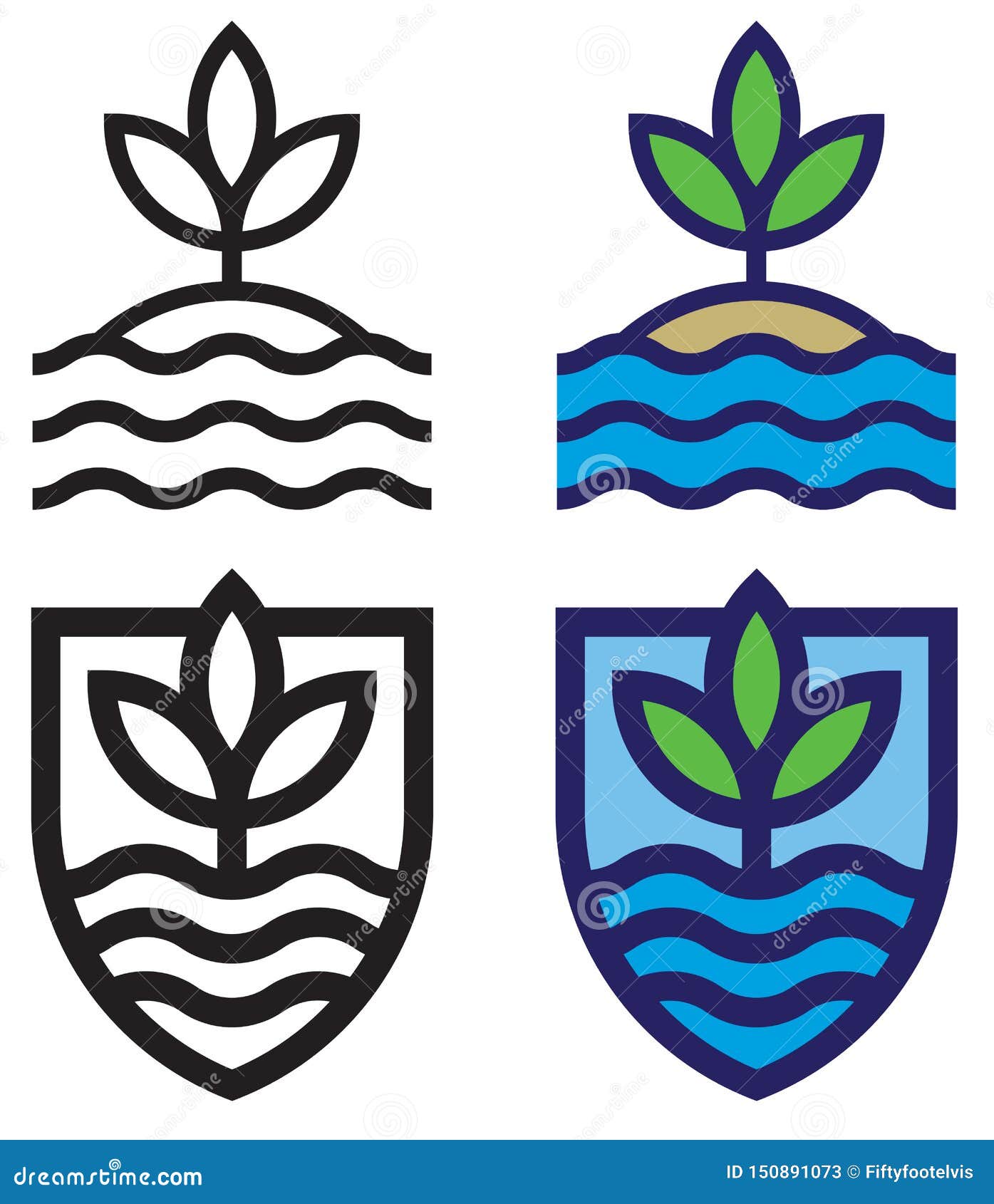 Set of Land, Sea and Sky Mono-line Emblems. Stock Vector - Illustration ...